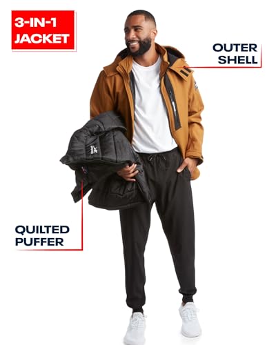 Reebok Men's Winter Coat –Softshell Jacket with Removable Puffer Coat – System Ski Jacket for Men (M-XXL), Size Medium, Timber
