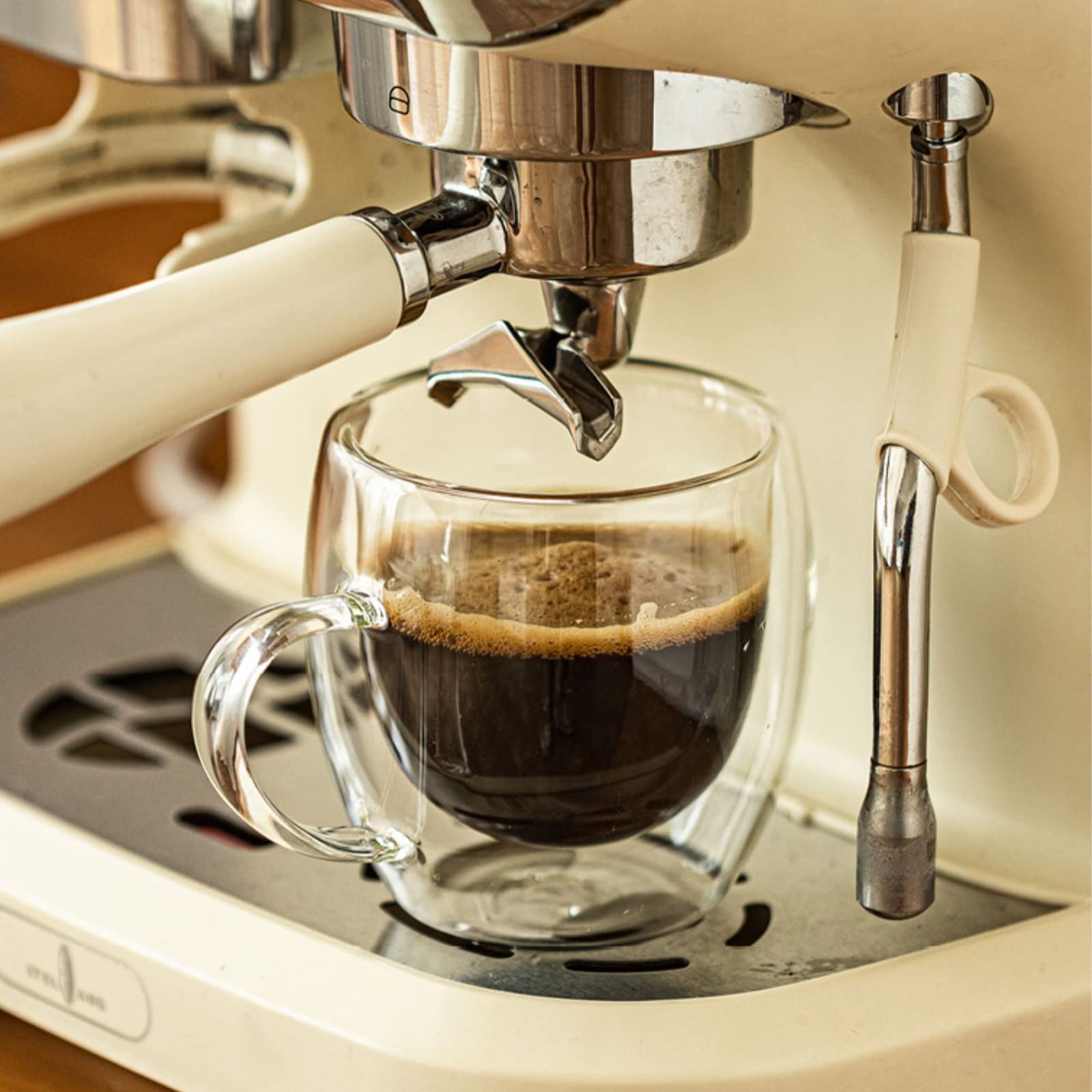 Dyserbuy Double Wall Glass Coffee Mugs Set of 4, 8.5oz Insulated Espresso Cups Coffee Cups, Drinking Glasses with Handle, Perfect for Latte,Cappuccino,Hot Chocolate,Tea and Juice
