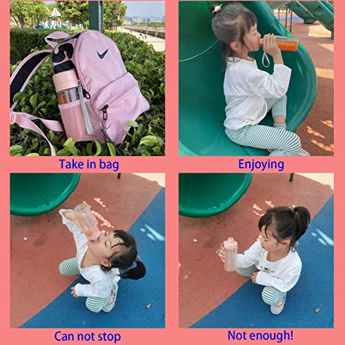SEAYIN 12oz Kids Small Water Bottle for School Lunch Plastic Reusable Juice Cute Mini Crunch Cups Portable Cereal Refillable Milk Mug for Smoothie Coffee Tea Snacks Drinks Beverage (350ml, Blue Pink)
