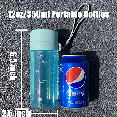 SEAYIN 12oz Kids Small Water Bottle for School Lunch Plastic Reusable Juice Cute Mini Crunch Cups Portable Cereal Refillable Milk Mug for Smoothie Coffee Tea Snacks Drinks Beverage (350ml, Blue Pink)