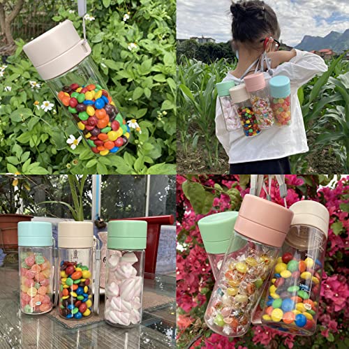 SEAYIN 12oz Kids Small Water Bottle for School Lunch Plastic Reusable Juice Cute Mini Crunch Cups Portable Cereal Refillable Milk Mug for Smoothie Coffee Tea Snacks Drinks Beverage (350ml, Blue Pink)