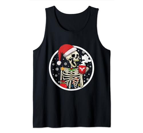Skeleton Drinking Chocolate Winter December Christmas Tank Top