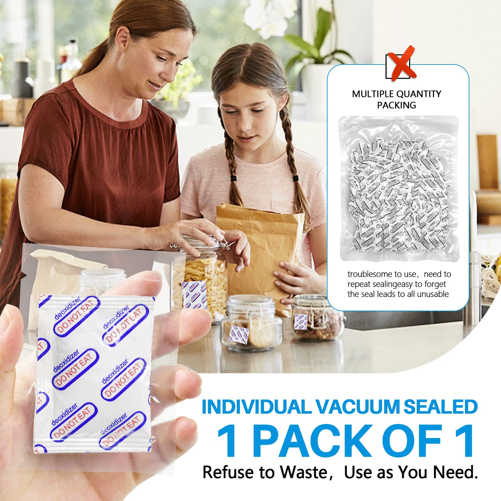 500cc Oxygen Absorbers For Food Storage Individually Wrapped 100 Pack ( 1 Pack Of 1 ) O2 Absorbers Food Grade Oxygen Absorbers for Long Term Food Storage