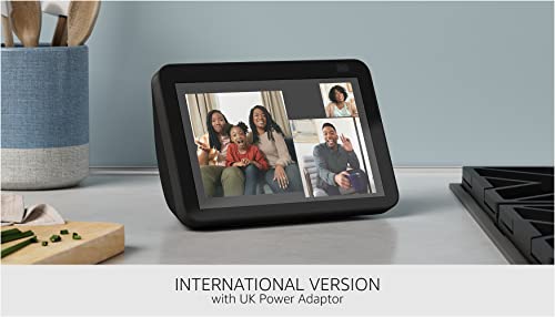 Echo Show 8 (2nd Gen, 2021 release) | International Version with UK Power Adaptor | HD smart display with Alexa and 13 MP camera | Charcoal