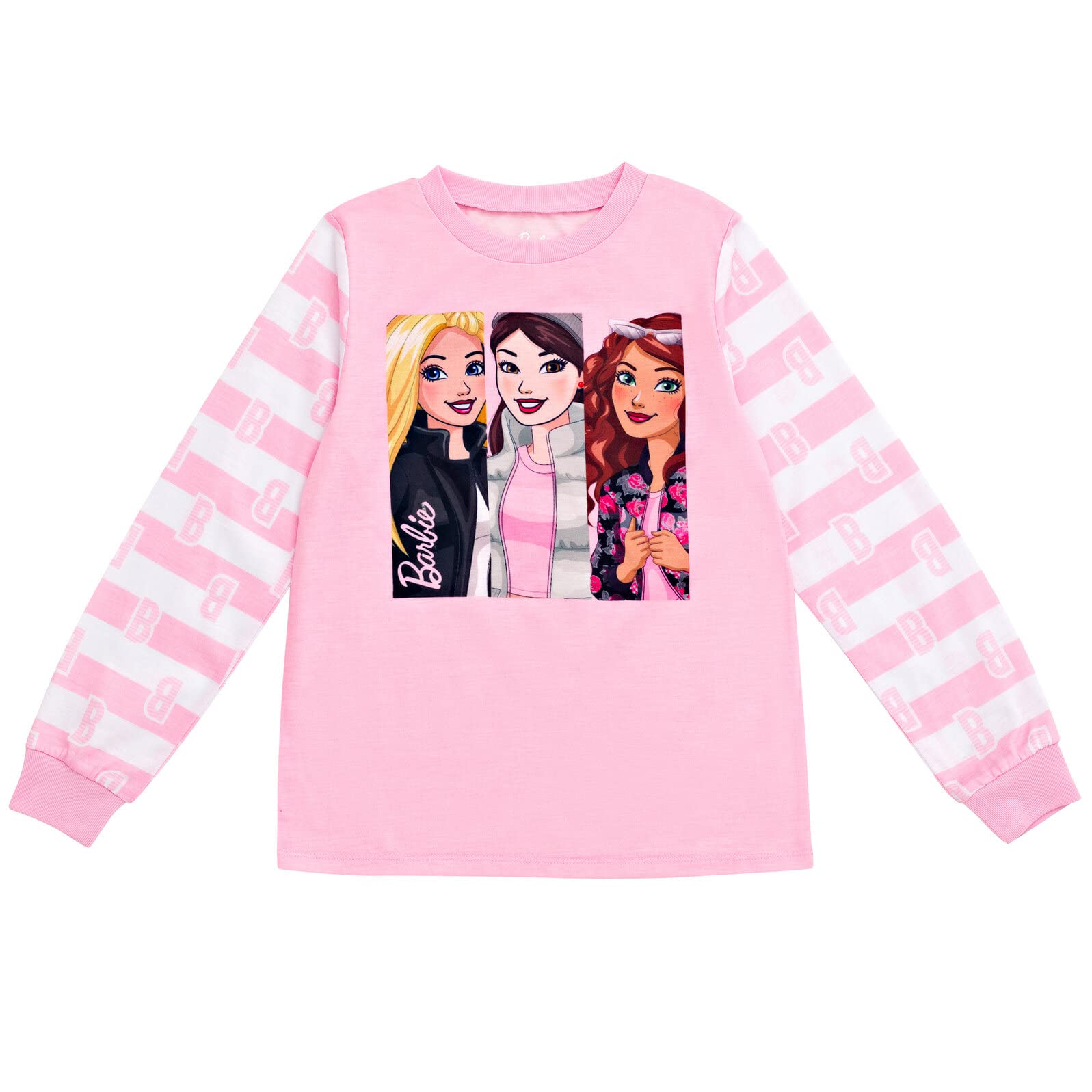 Barbie Little Girls Pajama Shirt Pants and Slippers 3 Piece Pink 7-8