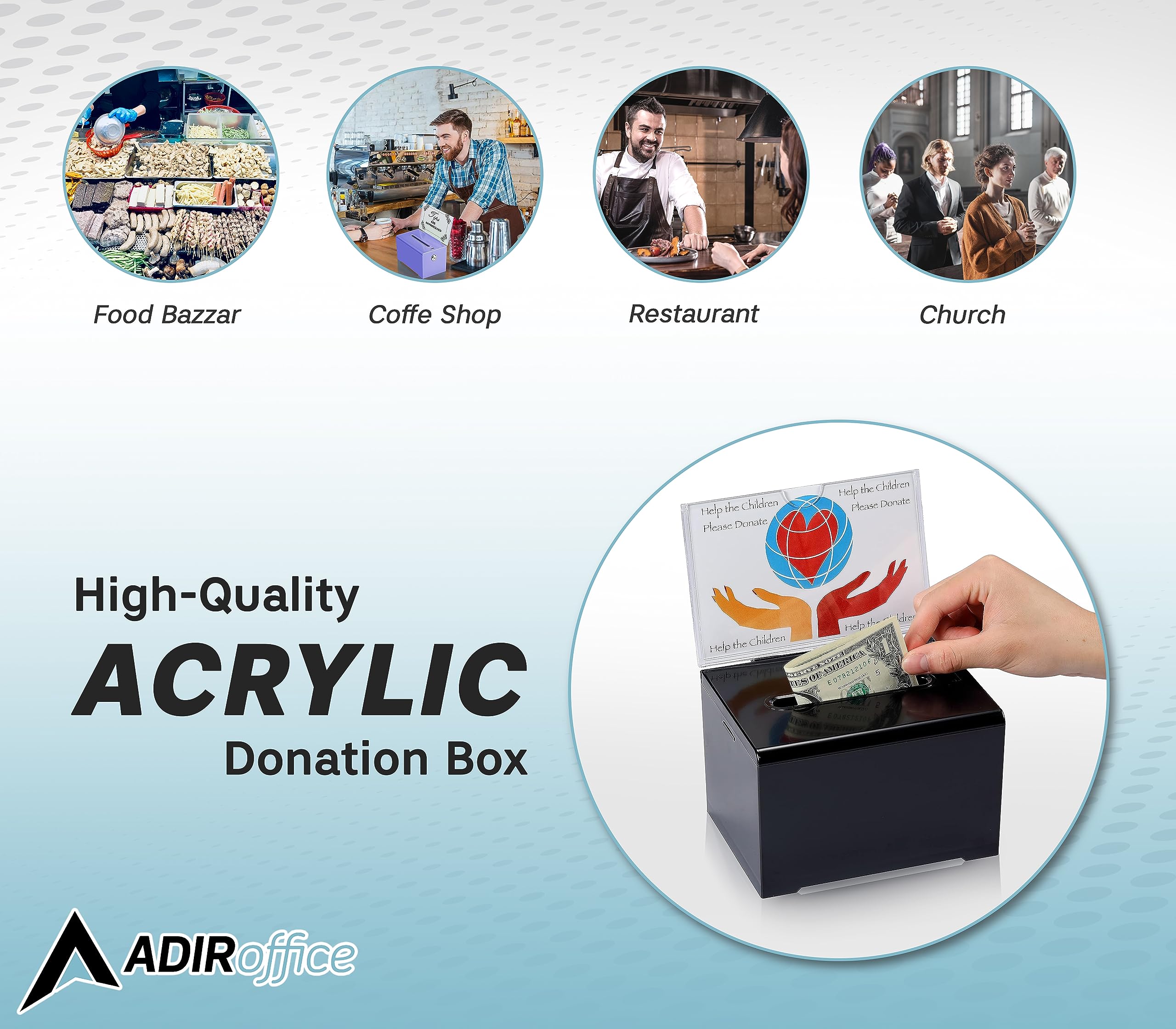Adir Acrylic Donation Ballot Box with Lock - Secure and Safe Suggestion Box Great for Business Cards (6.25" x 4.5" x 4") Black