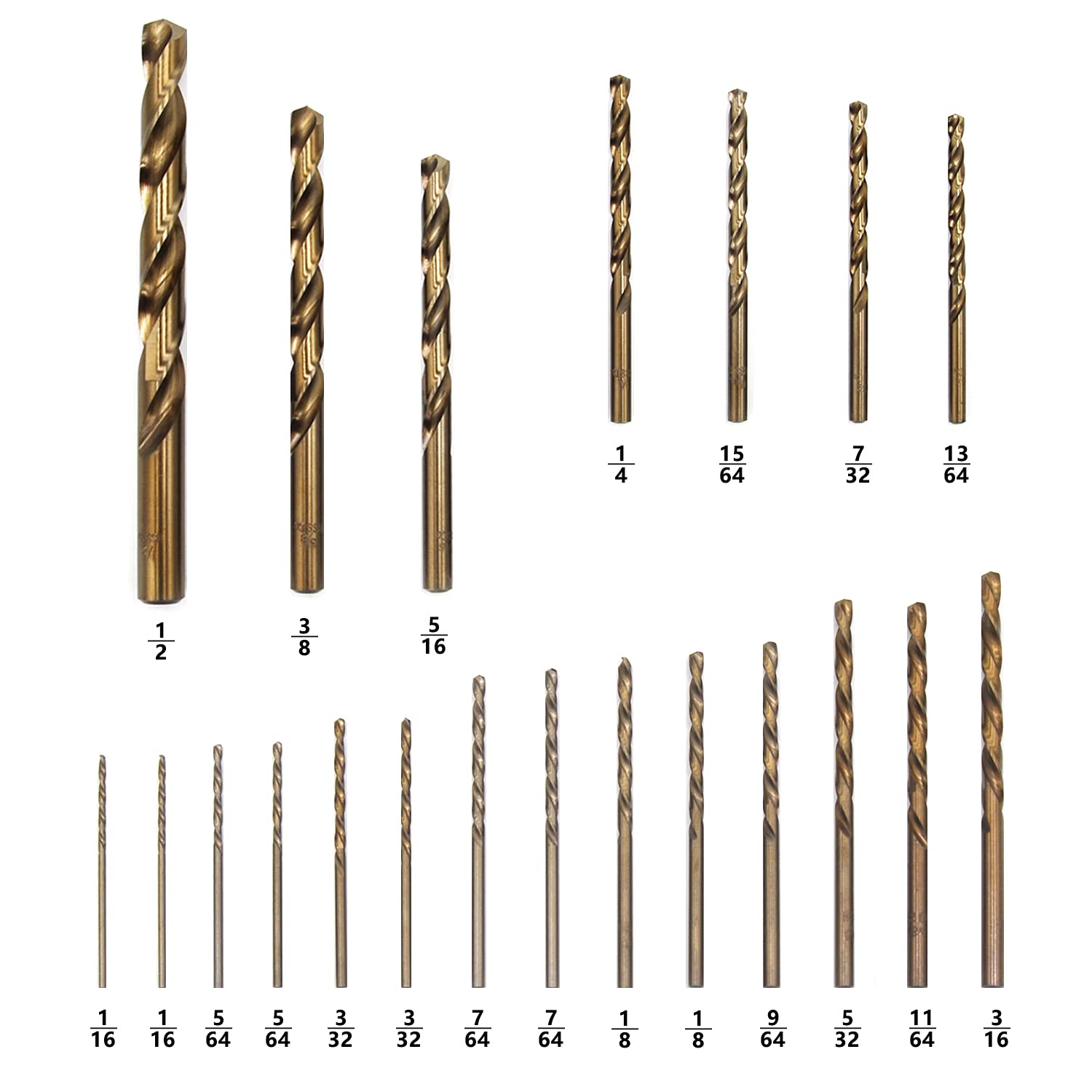 Powertough Titanium Drill Bit Set - 21-Piece M35 Co 5% High Speed Steel HSS for Steel Alloy and Other Hard Metals Fully Ground with 135°Split Point Drill Bits in Deluxe Metal Box E01014