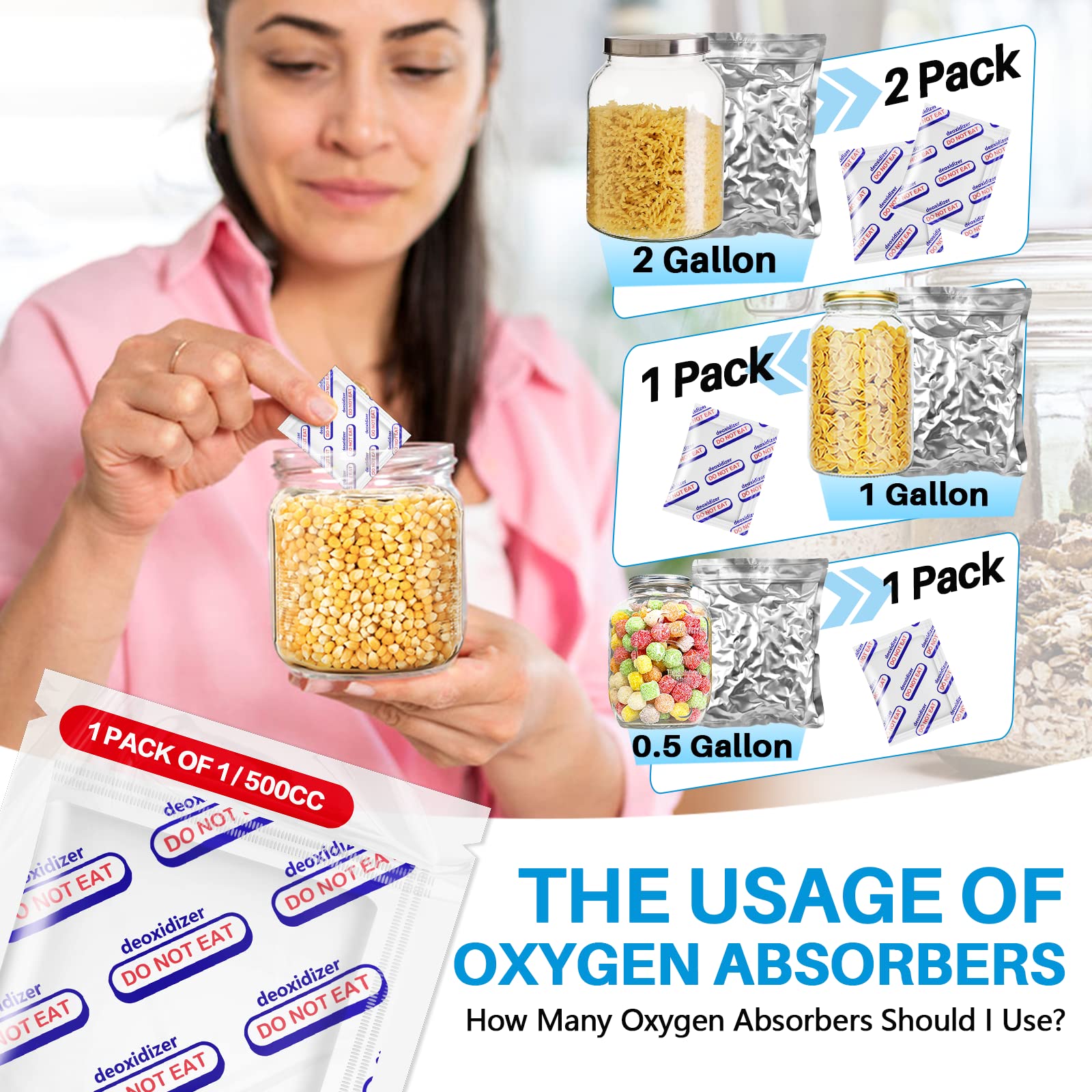 500cc Oxygen Absorbers For Food Storage Individually Wrapped 100 Pack ( 1 Pack Of 1 ) O2 Absorbers Food Grade Oxygen Absorbers for Long Term Food Storage