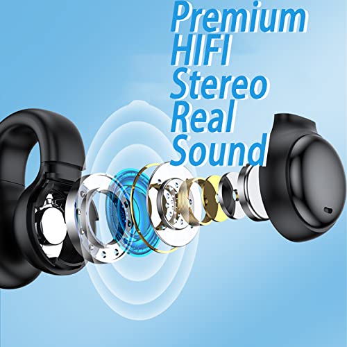Wireless Ear Clip Earbuds Bluetooth Open Ear HiFi Stereo Sound Waterproof Bluetooth Bone Conduction Earbuds Long Battery Life for Cycling,Driving,Working