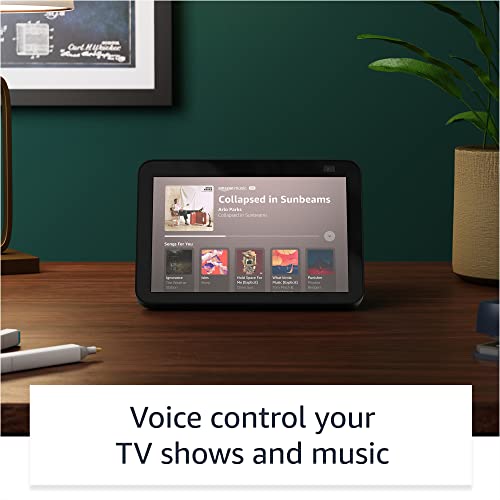 Echo Show 8 (2nd Gen, 2021 release) | International Version with UK Power Adaptor | HD smart display with Alexa and 13 MP camera | Charcoal