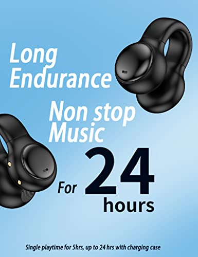 Wireless Ear Clip Earbuds Bluetooth Open Ear HiFi Stereo Sound Waterproof Bluetooth Bone Conduction Earbuds Long Battery Life for Cycling,Driving,Working