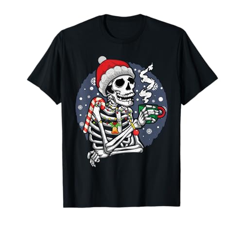 Cool Skeleton Drinking Chocolate Winter December Christmas T-Shirt