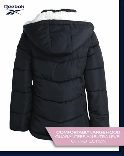 Reebok Girls Winter Jacket - Heavyweight Quilted Puffer Parka Coat - Weather Resistant Ski Jacket for Girls (4-12), Size 14-16, Black
