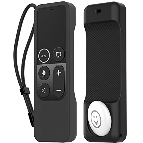 AhaStyle Protective Case for Apple TV Remote with AirTag Holder, Anti Slip Silicone Cover Compatible with 2017 Apple TV 4K [1st Generation] and 2016 Apple TV HD (Black)