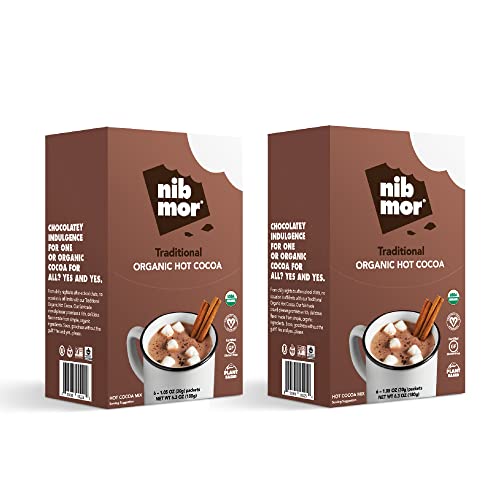 nib mor Vegan Hot Chocolate Packets or Cold Drinking Chocolate Mix | Traditional | Pack of 12 Satchets | Gluten Free, Organic Hot Cocoa