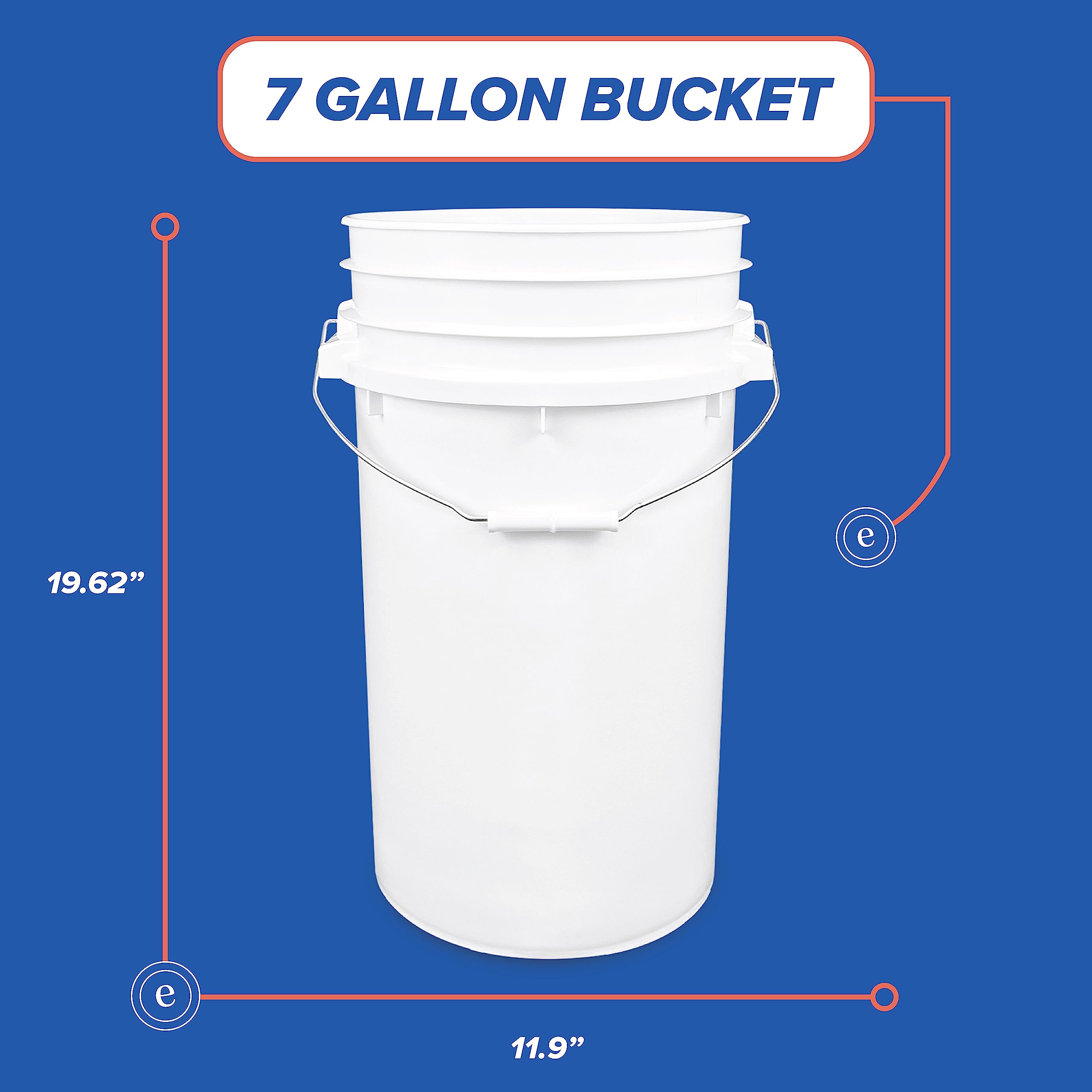 EPackage Supply 7 Gallon Plastic Bucket I Heavy Duty I Food Storage, BPA-Free I 90 Mil All Purpose Pail I Heavy Duty I White (1 Count)