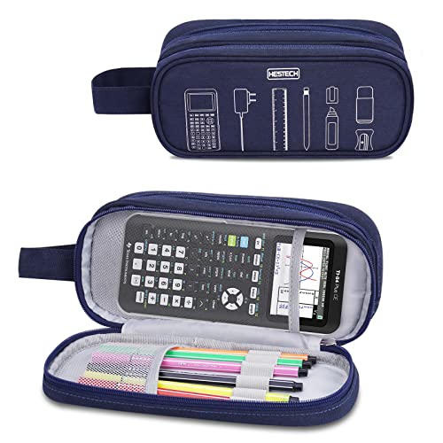 HESTECH Graphing Calculator Case for Texas Instruments TI-84 Plus CE/TI-84 Plus/TI-83 Plus/TI-83 Plus CE Color,TI 84 Graphing Calculator Case with Handle for Ruler,Rubber,USB Cables,Navyblue