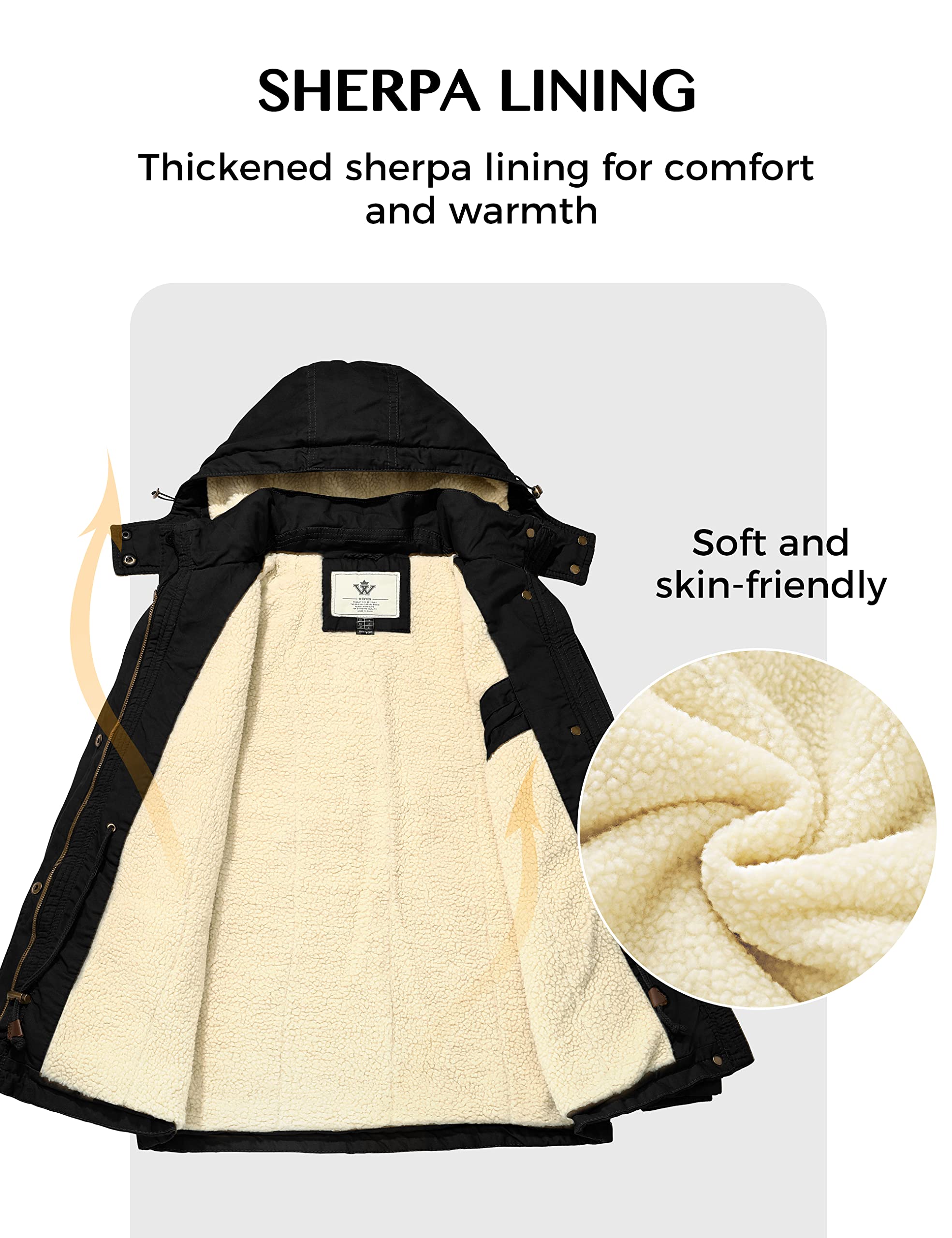 WenVen Women's Heavyweight Warm Winter Jacket with Removable Hood (Black, L)