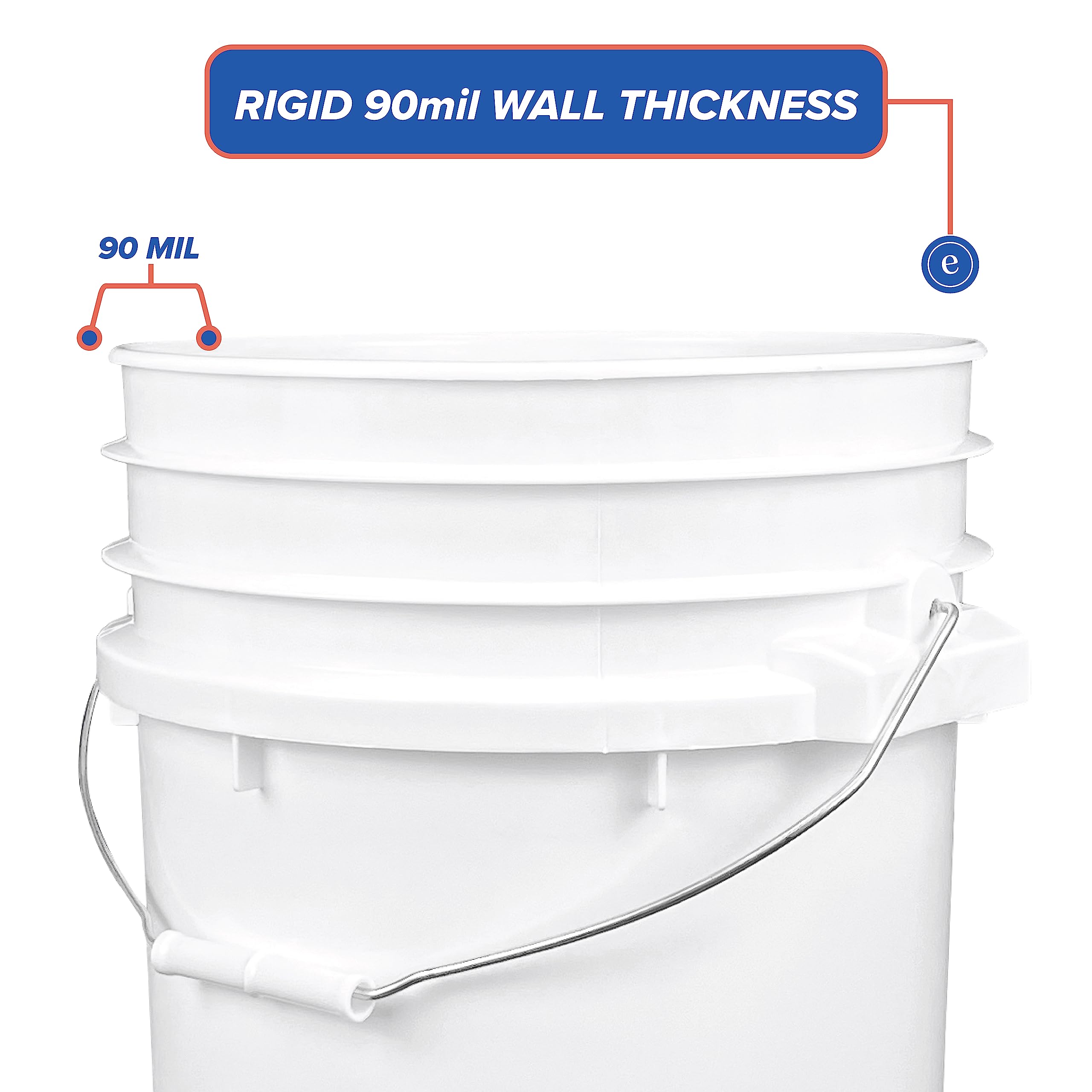 EPackage Supply 7 Gallon Plastic Bucket I Heavy Duty I Food Storage, BPA-Free I 90 Mil All Purpose Pail I Heavy Duty I White (1 Count)