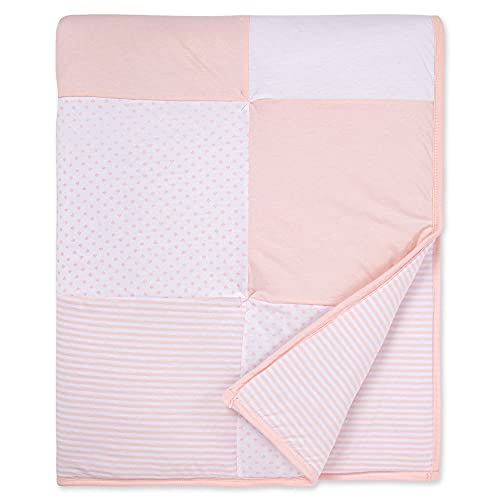 Burt's Bees Baby Infant Reversible Quilt Blanket, Jersey Knit, Soft, 100% Organic Cotton Blankets, with 100% Polyester Fill for Warm Padding, Size 37 x 46 Inch