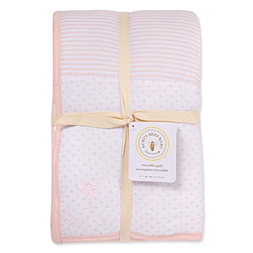 Burt's Bees Baby Infant Reversible Quilt Blanket, Jersey Knit, Soft, 100% Organic Cotton Blankets, with 100% Polyester Fill for Warm Padding, Size 37 x 46 Inch