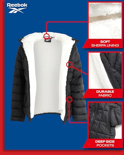 Reebok Girls' Winter Jacket - Heavyweight Quilted Puffer Parka Coat - Sherpa Lined Ski Jacket for Girls (4-16), Size 7-8, Black