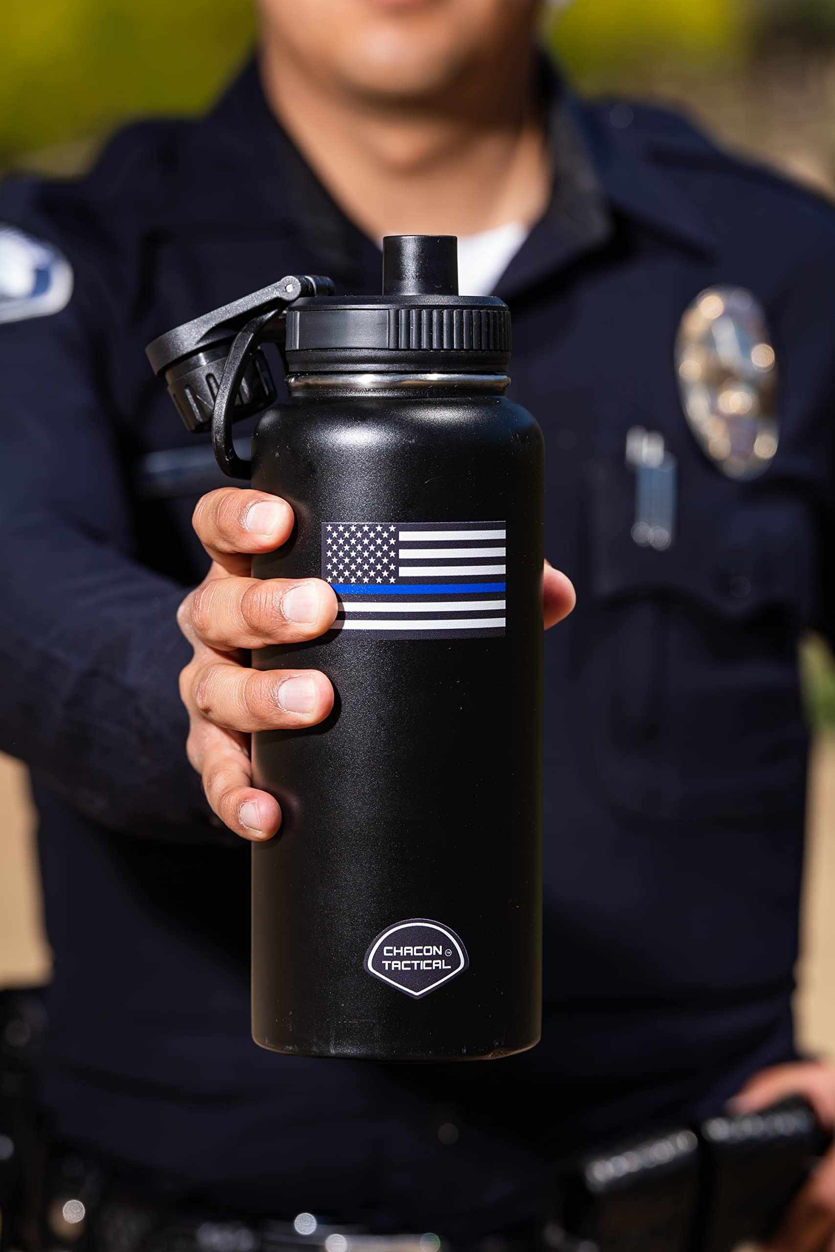 32 oz. Thin Blue Line Steel Sports Water Bottle-Double Wall Vacuum Insulated