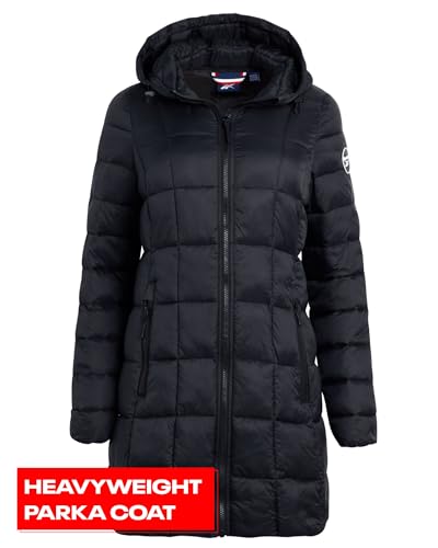 Reebok Women's Winter Jacket - Long Length Quilted Puffer Parka - Heavyweight Outerwear Coat for Women (S-XL), Size Medium, Black