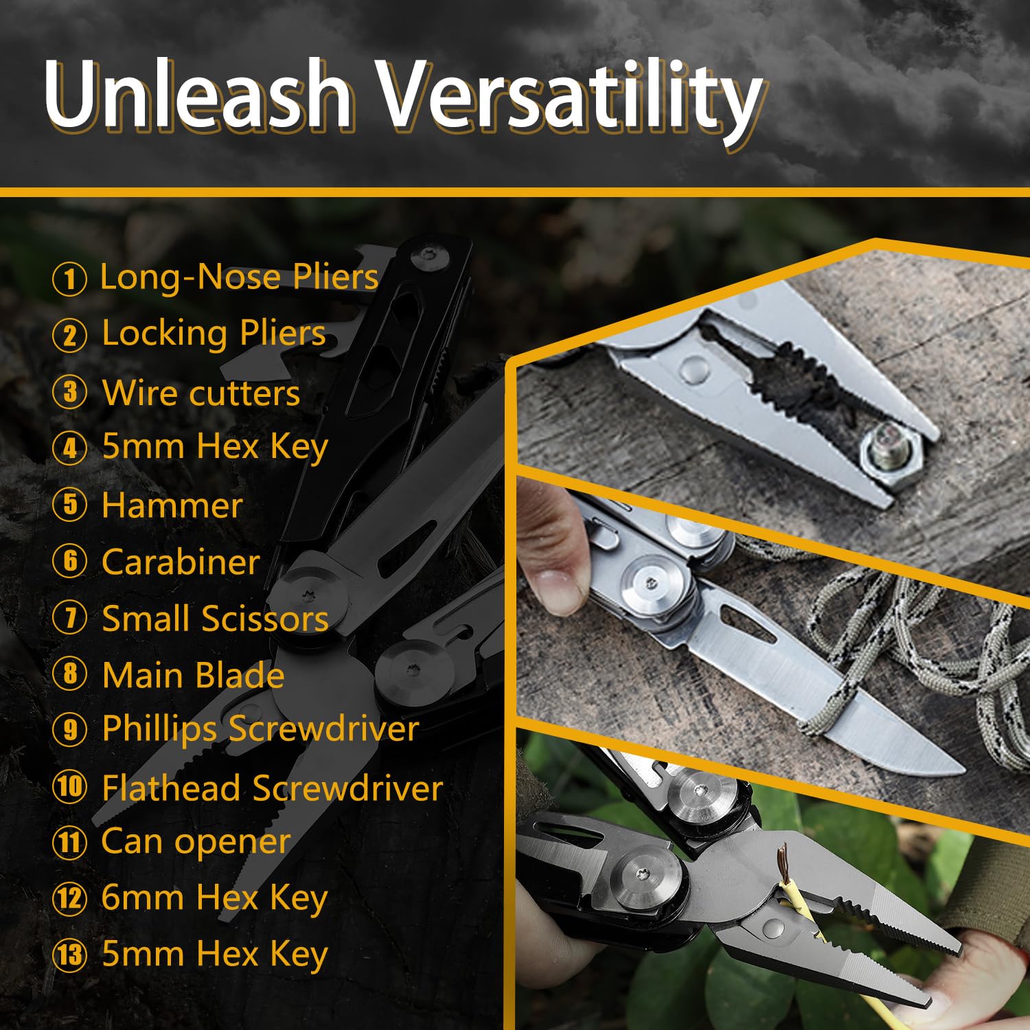 TLONER, ARES Series 12-P Pocket Size Multitool with Premium Stainless Steel Pliers, Short Dagger，Black Luxury Gift Box