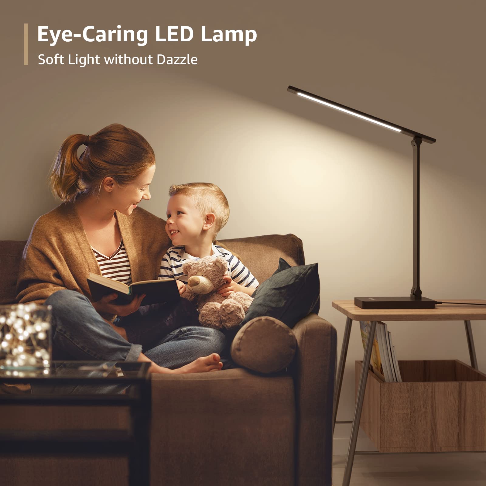 Lepro LED Desk Lamp with USB Charging Port Dimmable Home Office Touch Control Reading Table Lamp,3 Color Modes with 5 Brightness Level,College Dorm Room Essentials, Eye Caring, Sewing, Crafting, Black