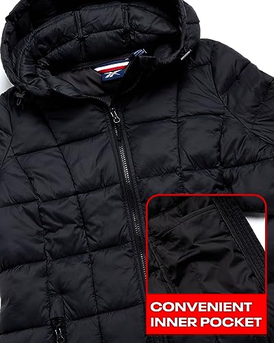 Reebok Women's Winter Jacket - Long Length Quilted Puffer Parka - Heavyweight Outerwear Coat for Women (S-XL), Size Medium, Black