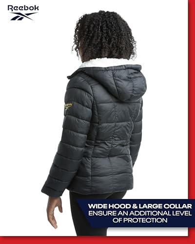 Reebok Girls' Winter Jacket - Heavyweight Quilted Puffer Parka Coat - Sherpa Lined Ski Jacket for Girls (4-16), Size 7-8, Black