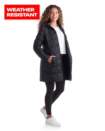 Reebok Women's Winter Jacket - Long Length Quilted Puffer Parka - Heavyweight Outerwear Coat for Women (S-XL), Size Medium, Black