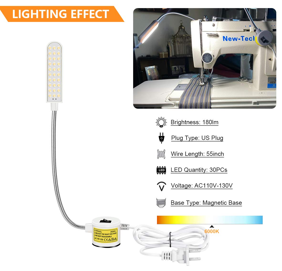 Amazing power Sewing Machine Light LED Flexible Gooseneck Work Lamp with Magnetic Mount Base for Workbench Lathe Drill Press