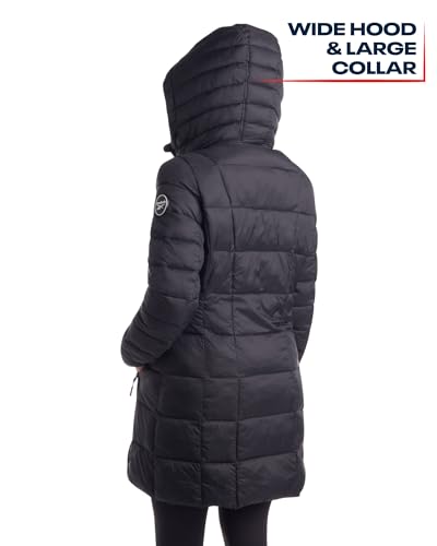 Reebok Women's Winter Jacket - Long Length Quilted Puffer Parka - Heavyweight Outerwear Coat for Women (S-XL), Size Medium, Black
