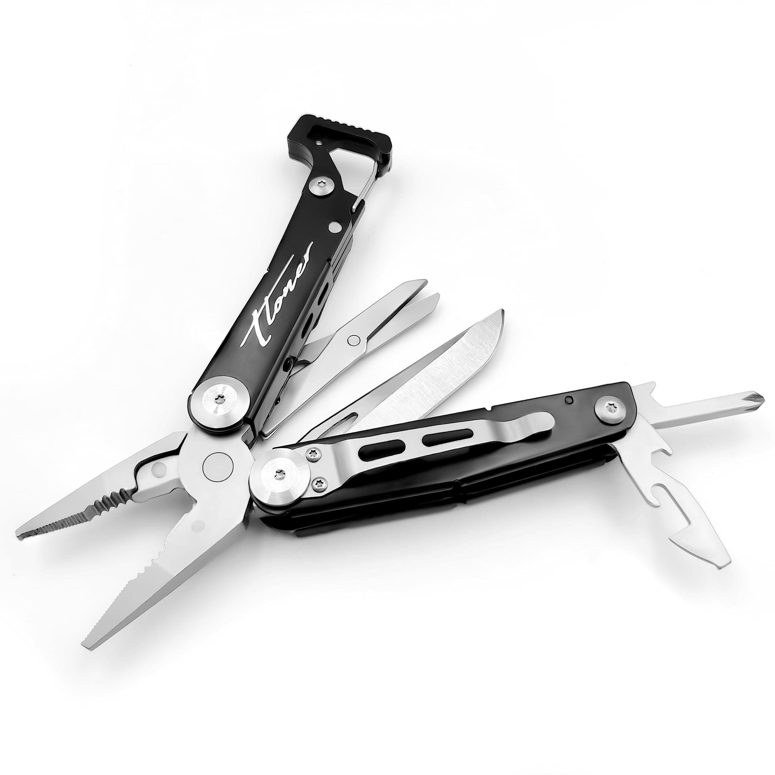 TLONER, ARES Series 12-P Pocket Size Multitool with Premium Stainless Steel Pliers, Short Dagger,Black Luxury Gift Box