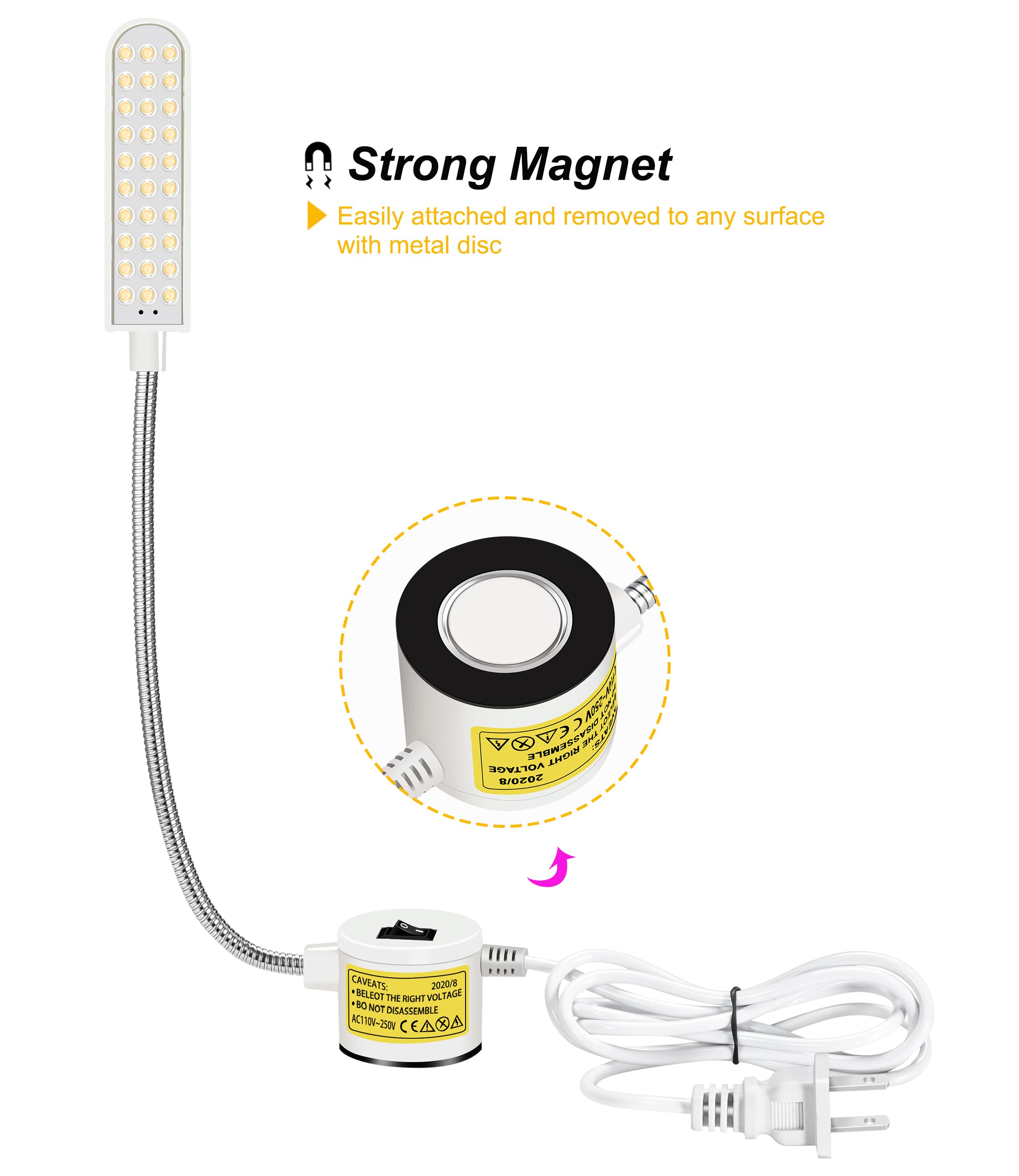 Amazing power Sewing Machine Light LED Flexible Gooseneck Work Lamp with Magnetic Mount Base for Workbench Lathe Drill Press