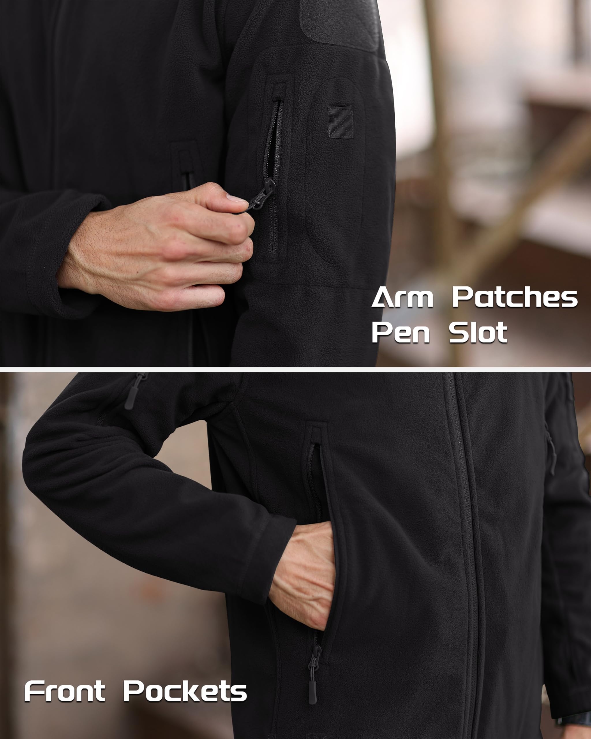 MAGCOMSEN Hoodies for Men Fleece Lined Tactical Jackets Mens Fleece Jackets Work Jacket Mens Jacket Outdoor Black XL