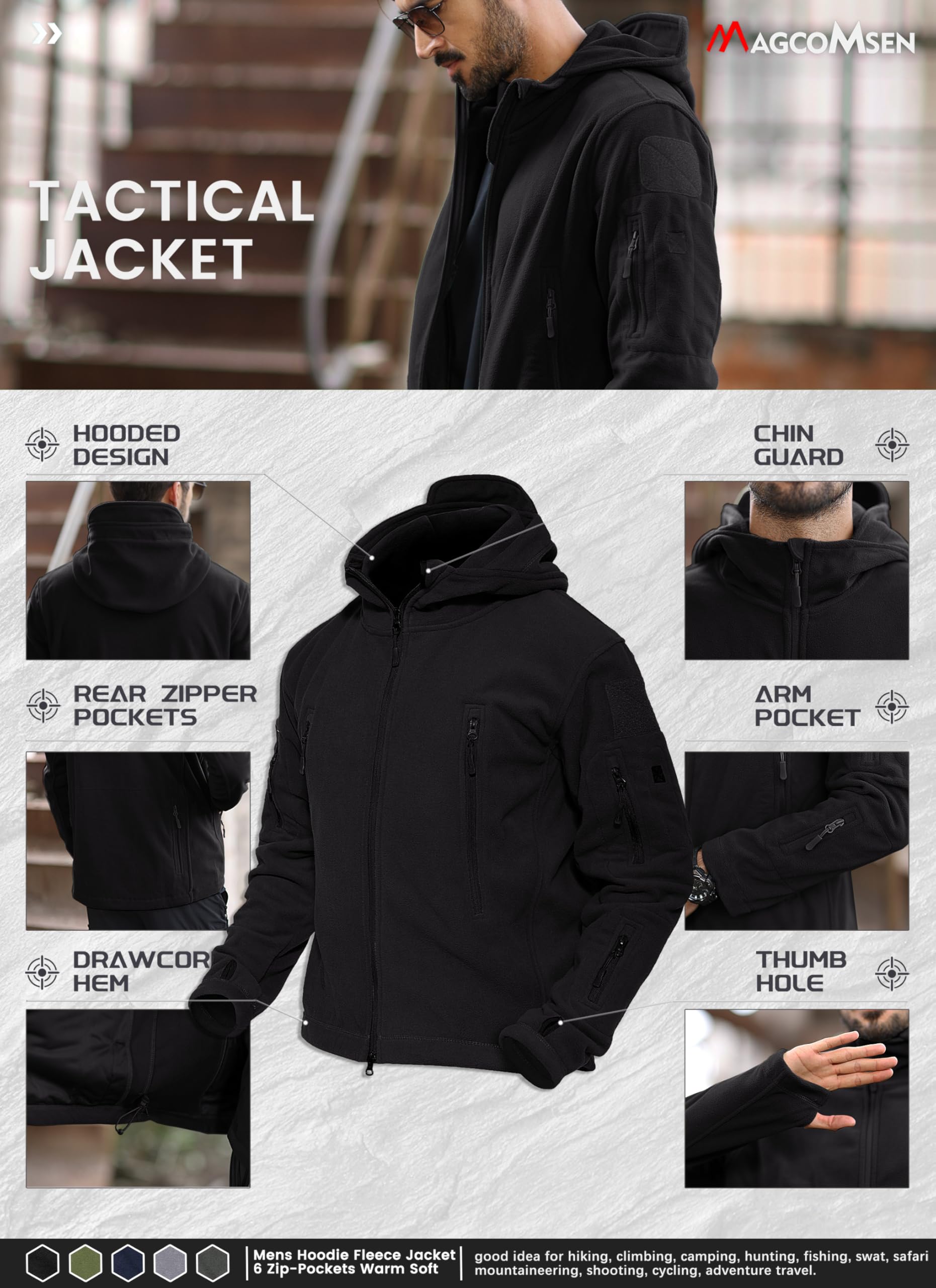 MAGCOMSEN Hoodies for Men Fleece Lined Tactical Jackets Mens Fleece Jackets Work Jacket Mens Jacket Outdoor Black XL