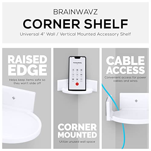 BRAINWAVZ 4β Small Floating Shelf, Adhesive & Screw in, for Bluetooth Speakers, Cameras, Plants, Toys, Books & More, Easy to Install Shelves Wall Mount (White)