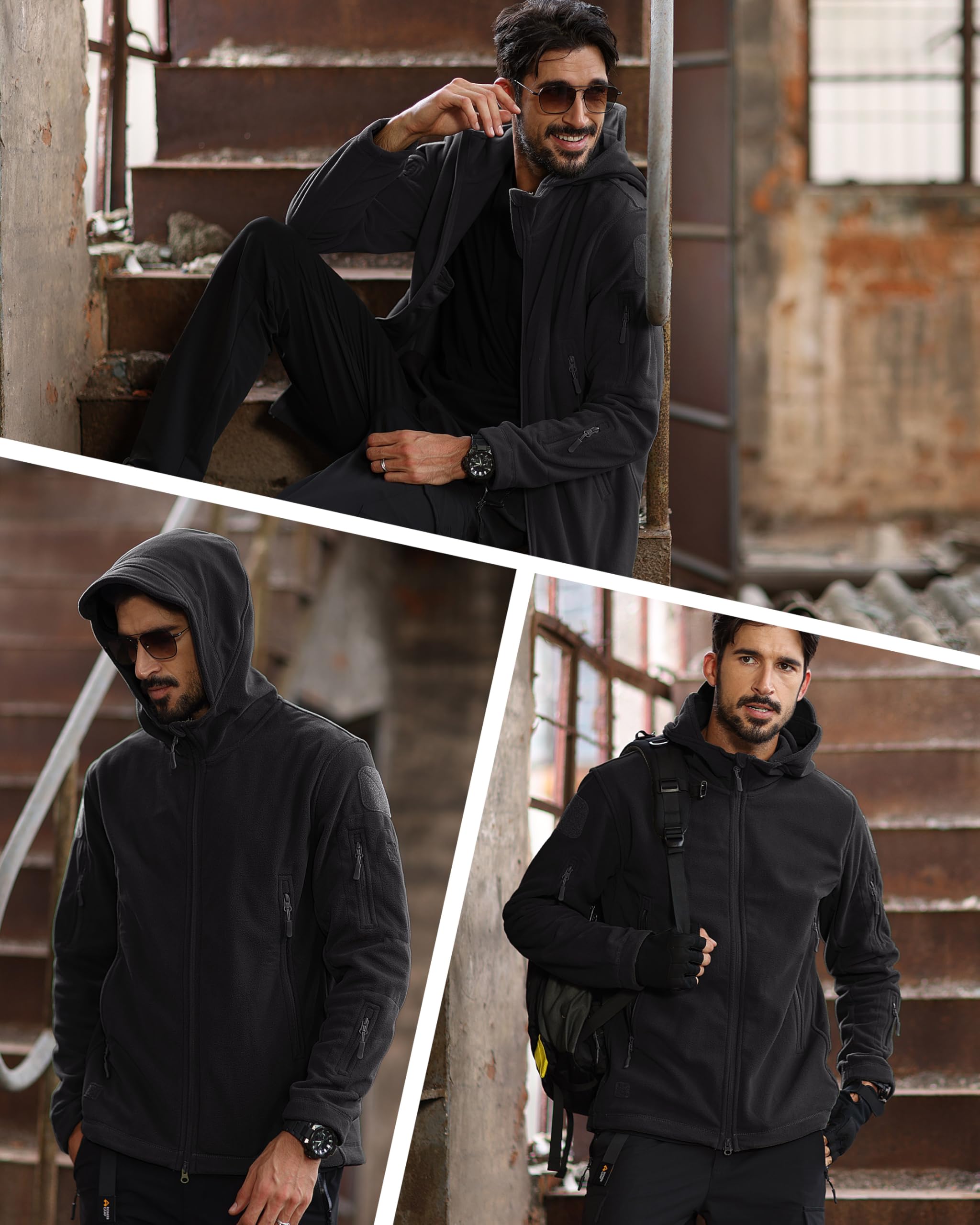 MAGCOMSEN Hoodies for Men Fleece Lined Tactical Jackets Mens Fleece Jackets Work Jacket Mens Jacket Outdoor Black XL