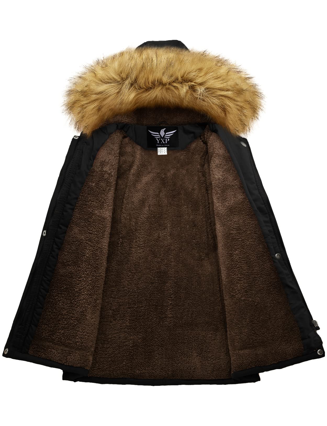 YXP Women's Winter Thicken Military Parka Jacket Warm Fleece Cotton Coat with Fur Hood (Black,M)