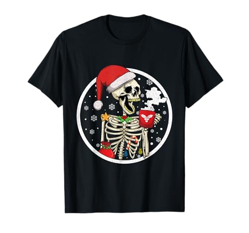 Skeleton Drinking Chocolate Winter December Christmas T-Shirt