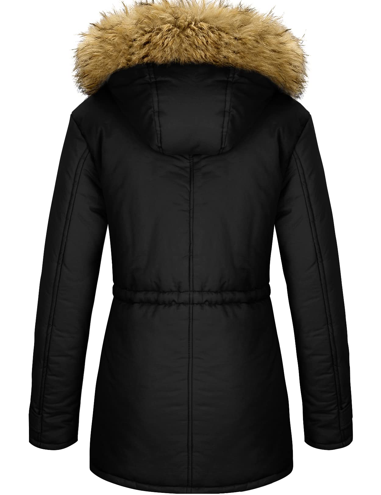 YXP Women's Winter Thicken Military Parka Jacket Warm Fleece Cotton Coat with Fur Hood (Black,M)