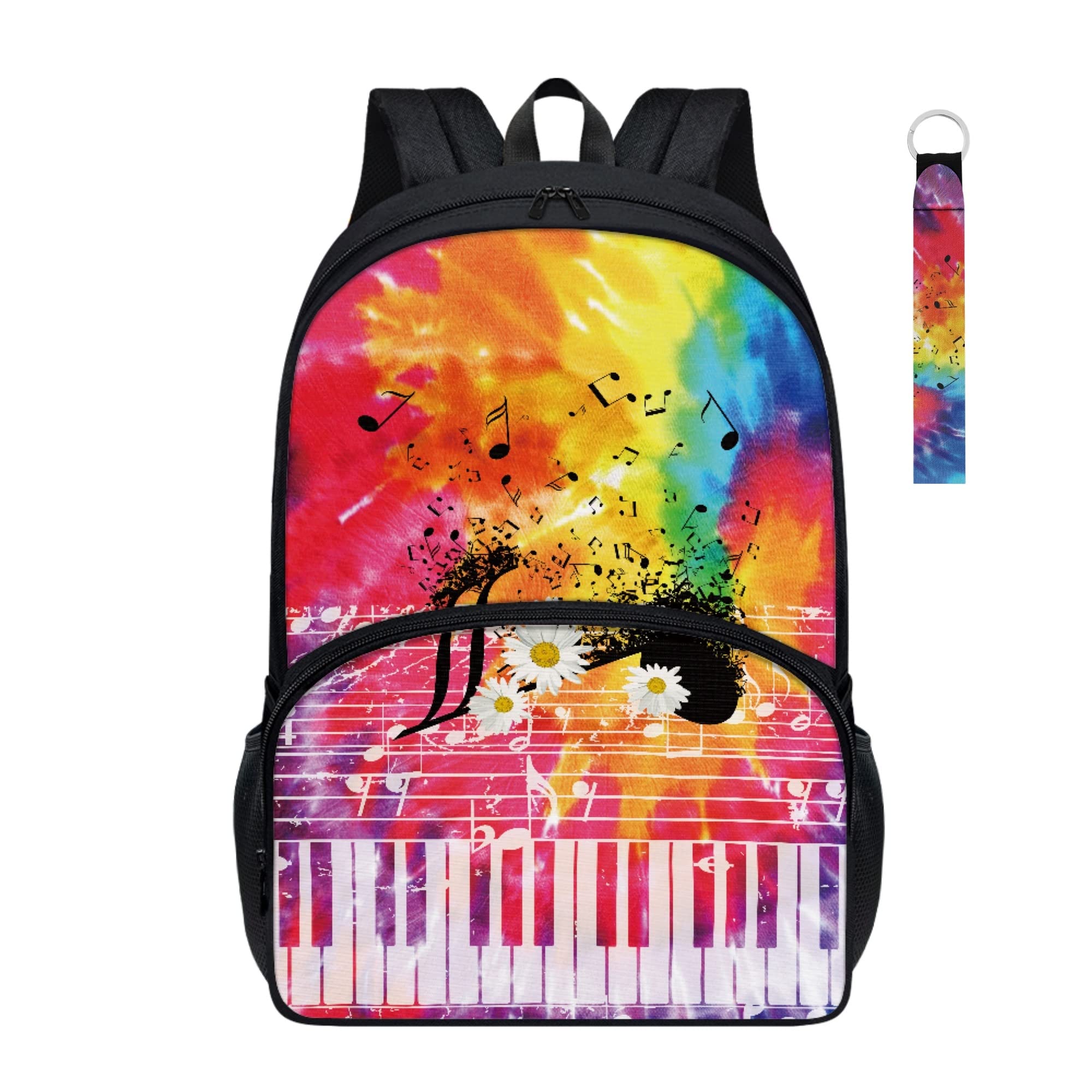 PORCLAY Tie Dye Music Note School Backpack for Girls Kids Elementary Preschool Piano Daisy Bookbag for Boys 10-12 Aesthetic Laptop Book Bag Vintage Daypack Organizer