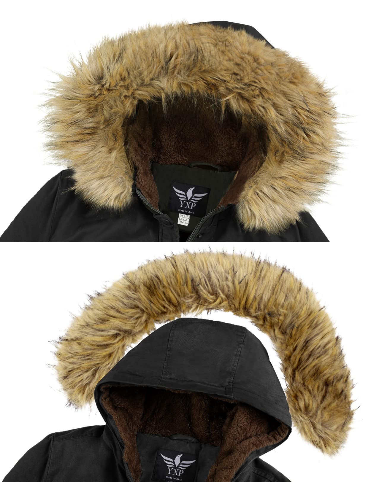 YXP Women's Winter Thicken Military Parka Jacket Warm Fleece Cotton Coat with Fur Hood (Black,M)