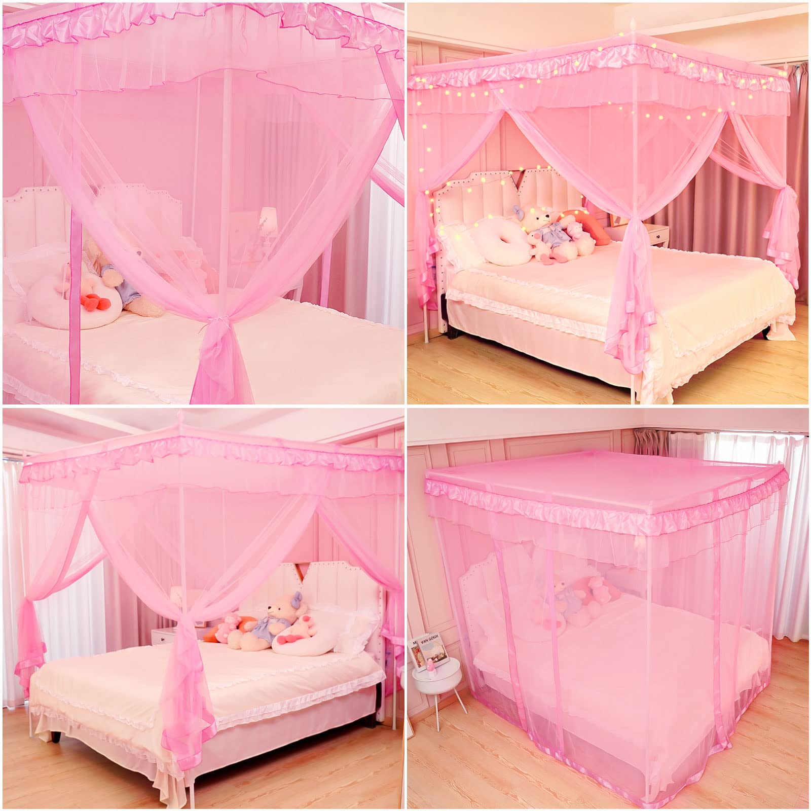 Hptmus Canopy Bed Curtains - Bed Canopy for Girls Bed Curtains Princess Bed Canopy Bed Canopy Curtains Canopy for Bed Drapes Birthday Present Adults Girls Room Decor(Twin, Pink)