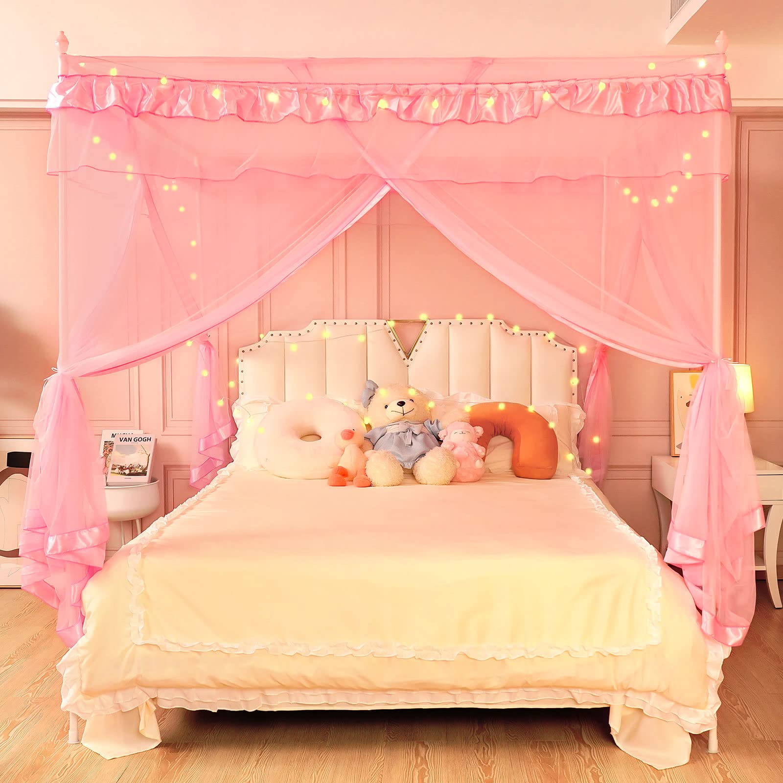 Hptmus Canopy Bed Curtains - Bed Canopy for Girls Bed Curtains Princess Bed Canopy Bed Canopy Curtains Canopy for Bed Drapes Birthday Present Adults Girls Room Decor(Twin, Pink)