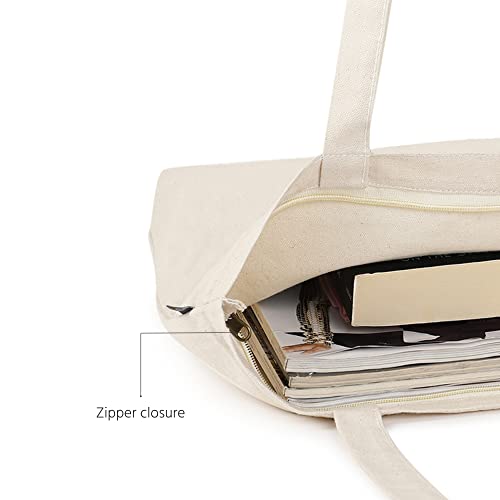 Ecoright Aesthetic Canvas Tote Bag for Women with Zipper, Tote Bag for Beach, Grocery, Travel, Work, Gym, Daily Use