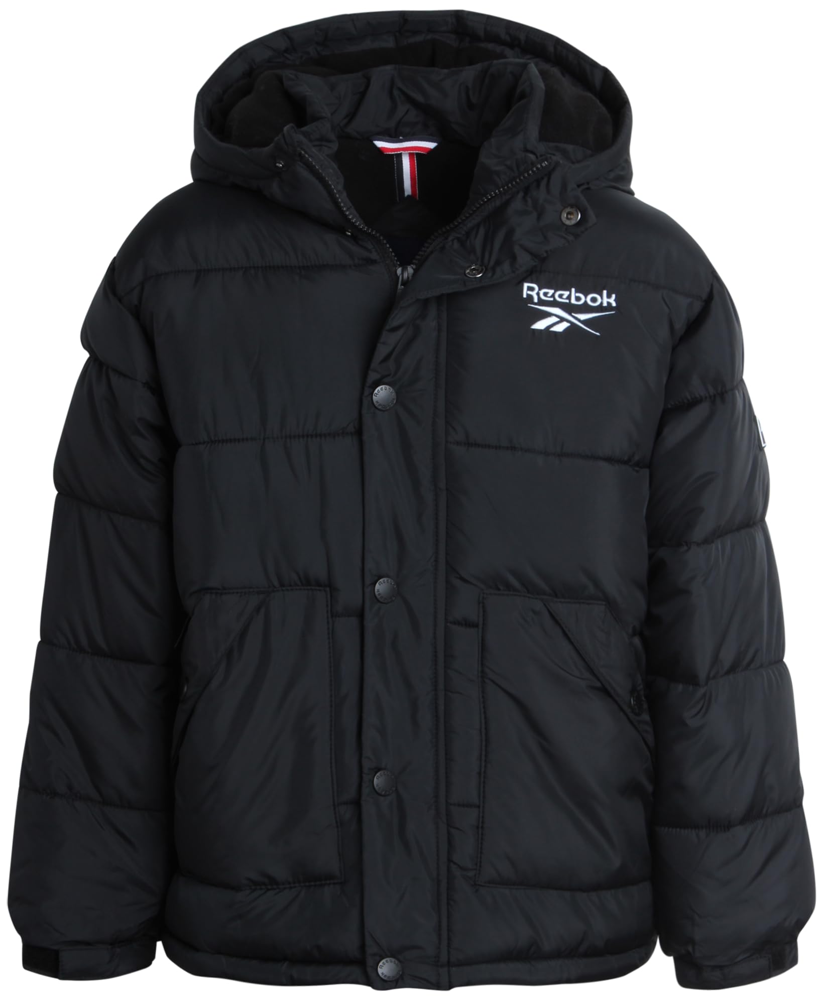 Reebok Boys' Winter Coat - Heavyweight Quilted Puffer Snow Parka - Weather Resistant Ski Jacket for Boys (8-20), Size 14-16, Premium Black